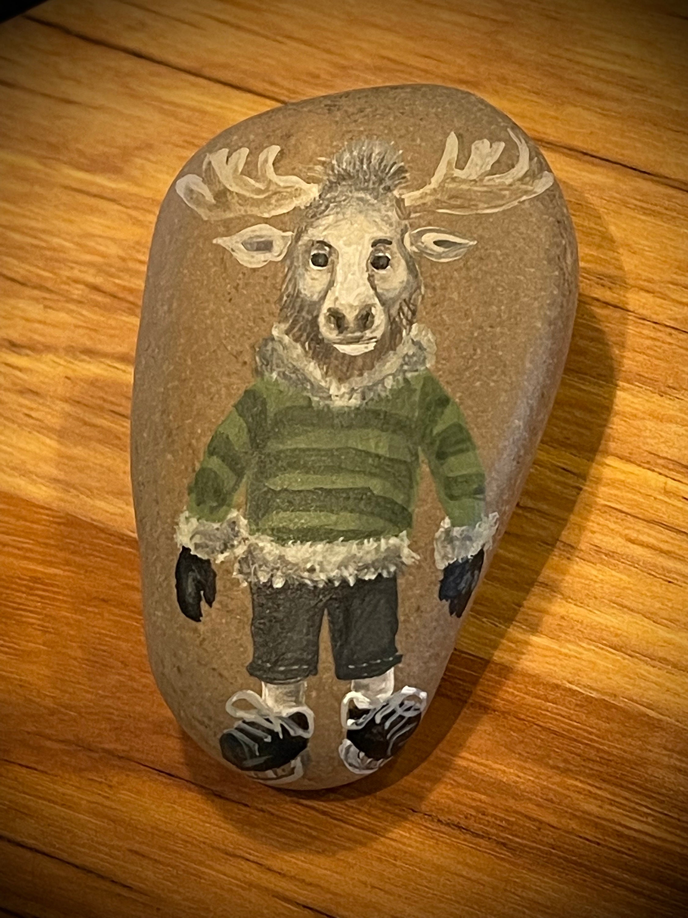Christmas Winter Skating Moose Hand Painted Rock Lake Huron - Etsy