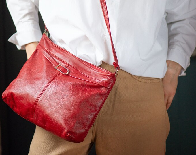 Red Tote Bag Shoulder Handbag for Women Vintage. Faux Leather Crossbody ...