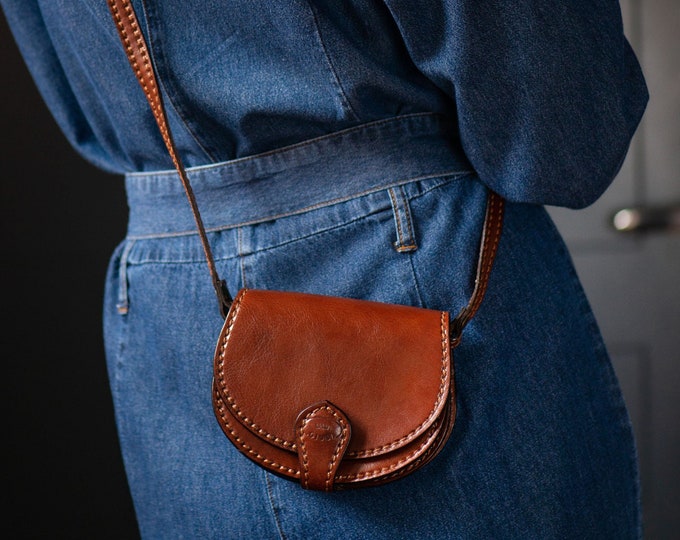 Sturdy Leather Small Saddle Bag Brown. Vintage Women Crossbody Bag ...