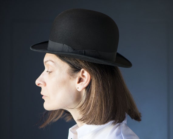 Antique Bowler Hat Black Wool Hat Small Size. Victori… - Gem