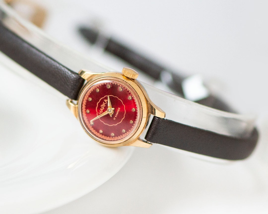 Limited Edition Lady Wristwatch CHAIKA Burgundy Dial Gold Plated Case ...