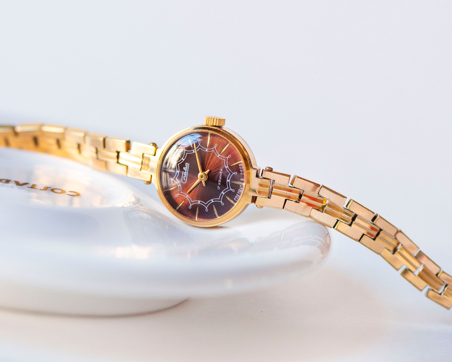 Burgundy Cocktail Watch for Women Gold Plated SLAVA. Dainty - Etsy