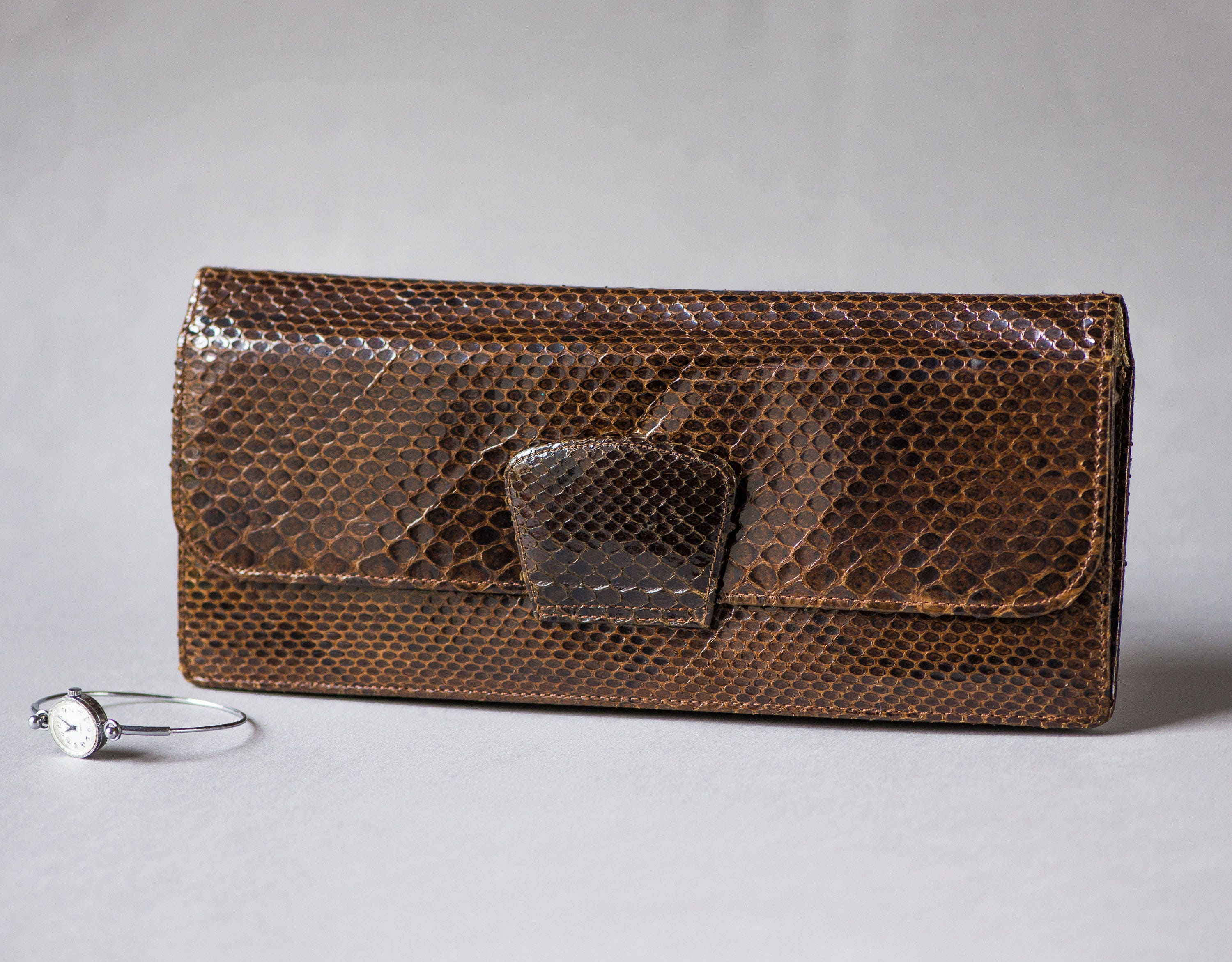 Vintage Lizard Skin Leather Formal Clutch Purse.dark Brown - Etsy UK