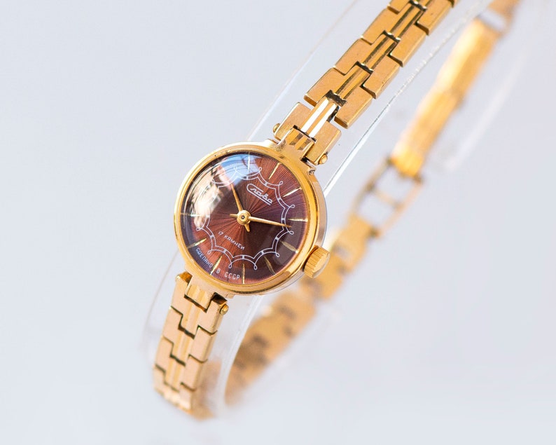 Burgundy Cocktail Watch for Women Gold Plated SLAVA. Dainty - Etsy