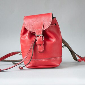 Small Red Backpack Women Genuine Leather. Vintage Santa Bag Shoulder ...