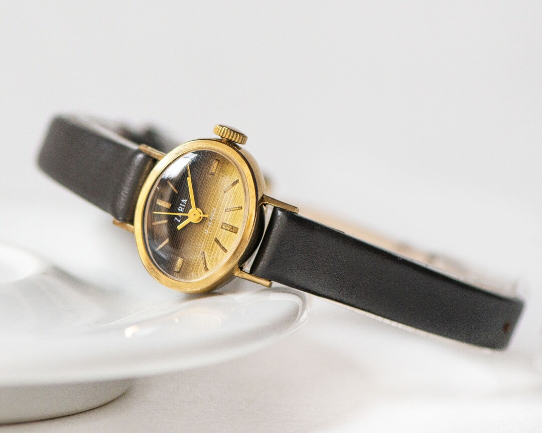 Oval Wristwatch for Women Brown Dial ZARIA. Gold Plated Lady Watch ...