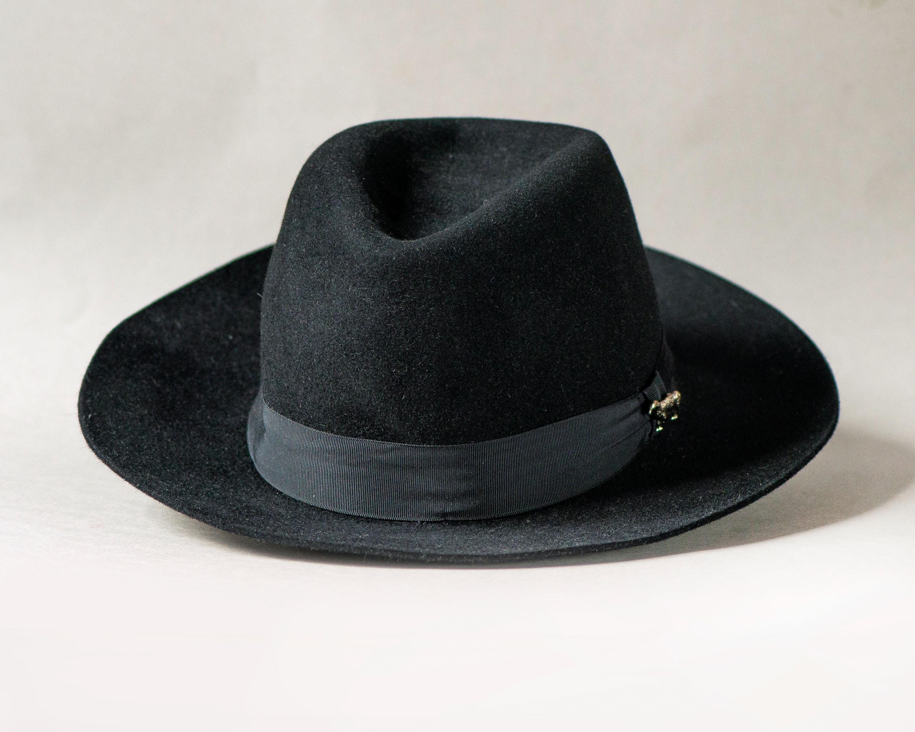 Vintage Wool Fedora Hat: Black Wide Brim, Sheep Pin (size 54) - Etsy