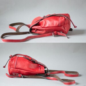 Small Red Backpack Women Genuine Leather. Vintage Santa Bag Shoulder ...