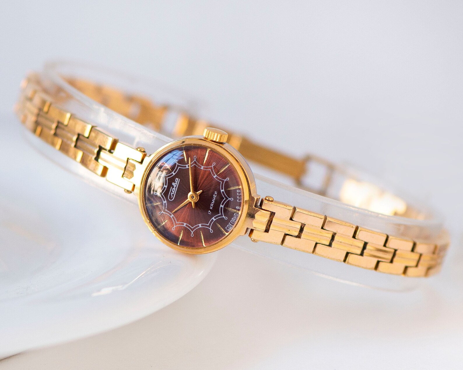 Burgundy Cocktail Watch for Women Gold Plated SLAVA. Dainty - Etsy