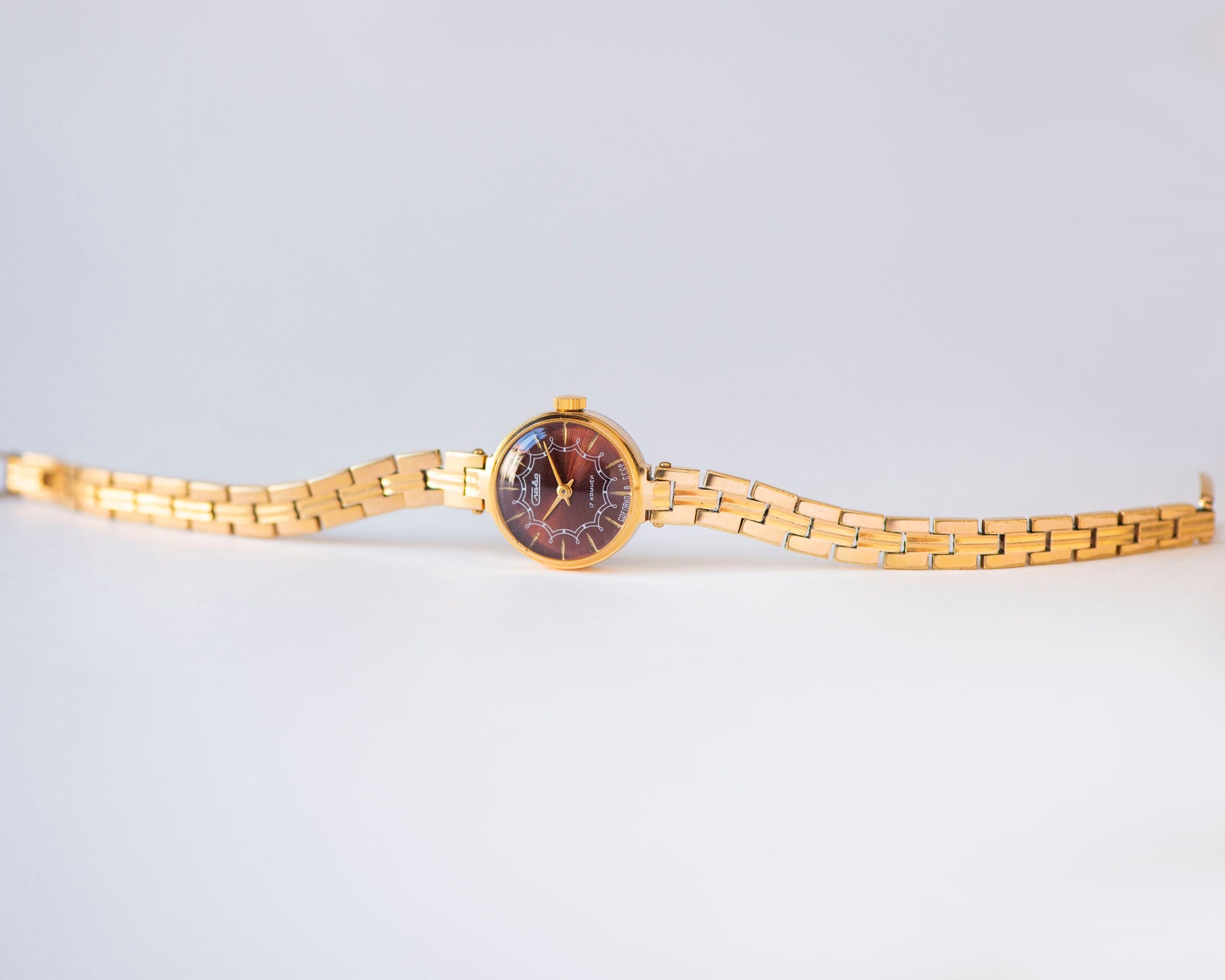 Burgundy Cocktail Watch for Women Gold Plated SLAVA. Dainty - Etsy