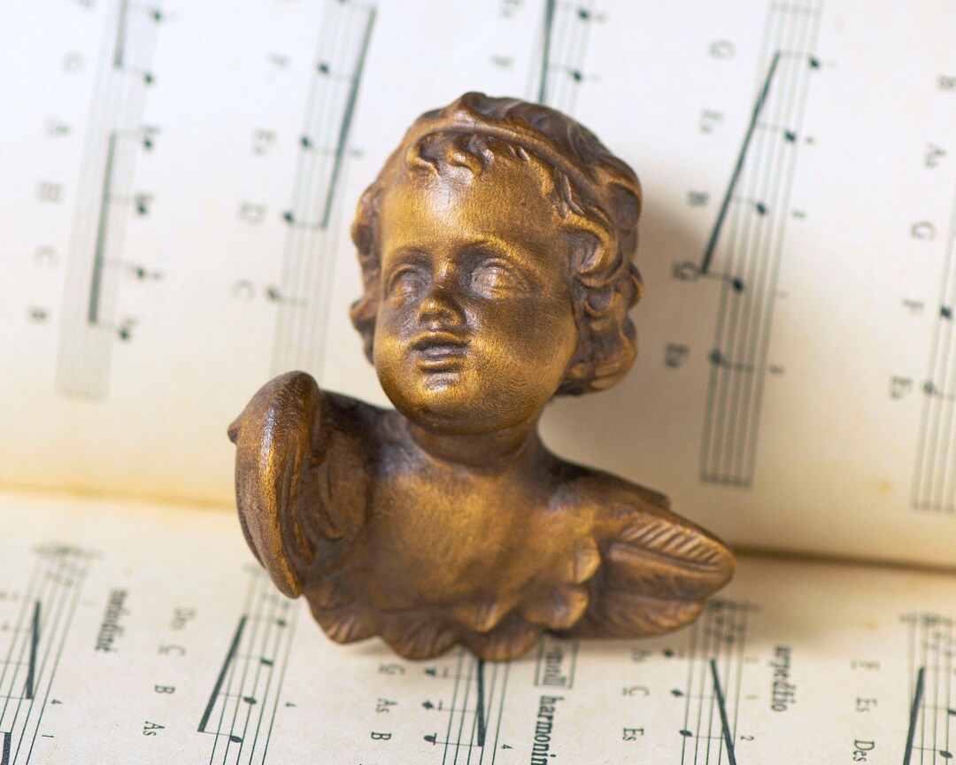 Cherub Antique Figurine Wall Hanging. Carved Wooden Angel's Head ...