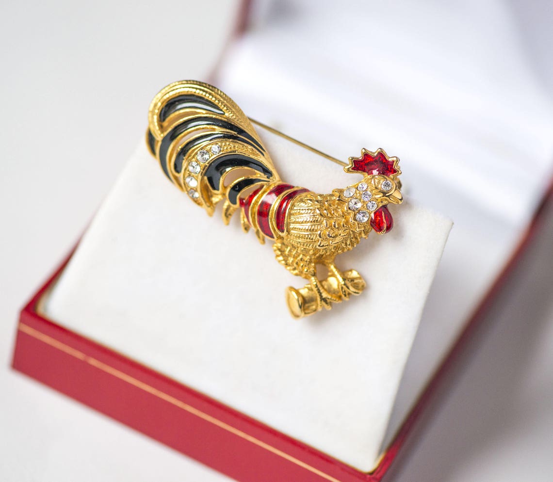 Vintage Rooster Brooch Gold Shade. Posh Rooster Glass | Etsy