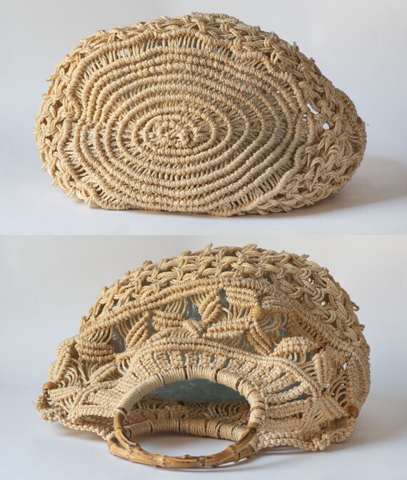 Macrame summer bag vintage bamboo handles. Vintage to… - Gem