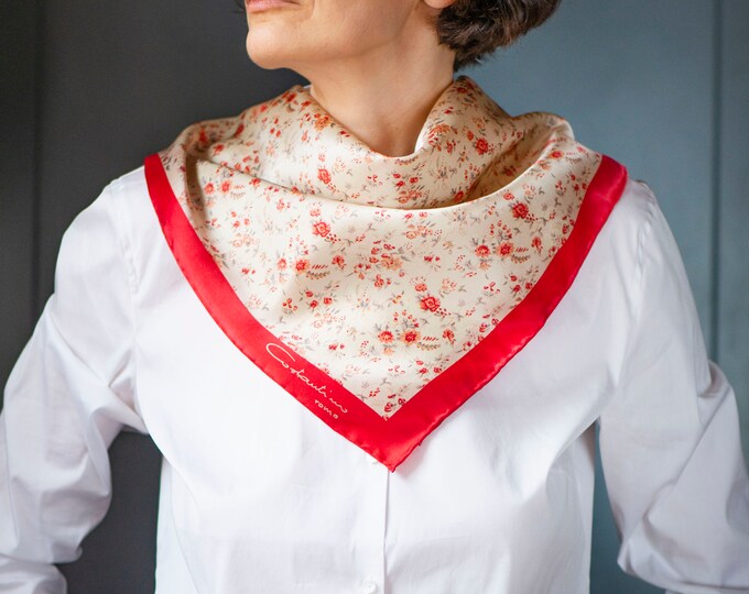 Tiny Red Flowers Summer Scarf for Women. Italian Silk Neck Scarf ...