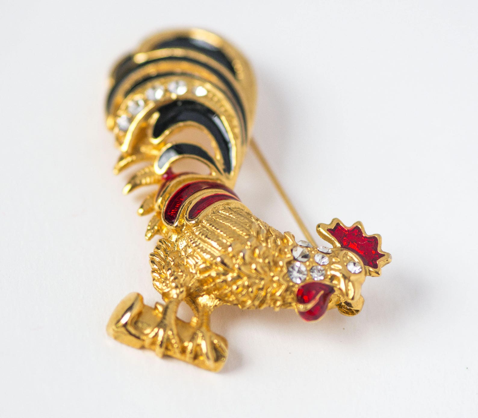 Vintage Rooster Brooch Gold Shade. Posh Rooster Glass | Etsy