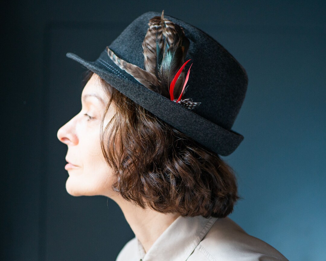 Grey Stingy Brim Austrian Hat Unisex Vintage Wool Felt. Classic Fedora ...