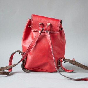 Small Red Backpack Women Genuine Leather. Vintage Santa Bag Shoulder ...