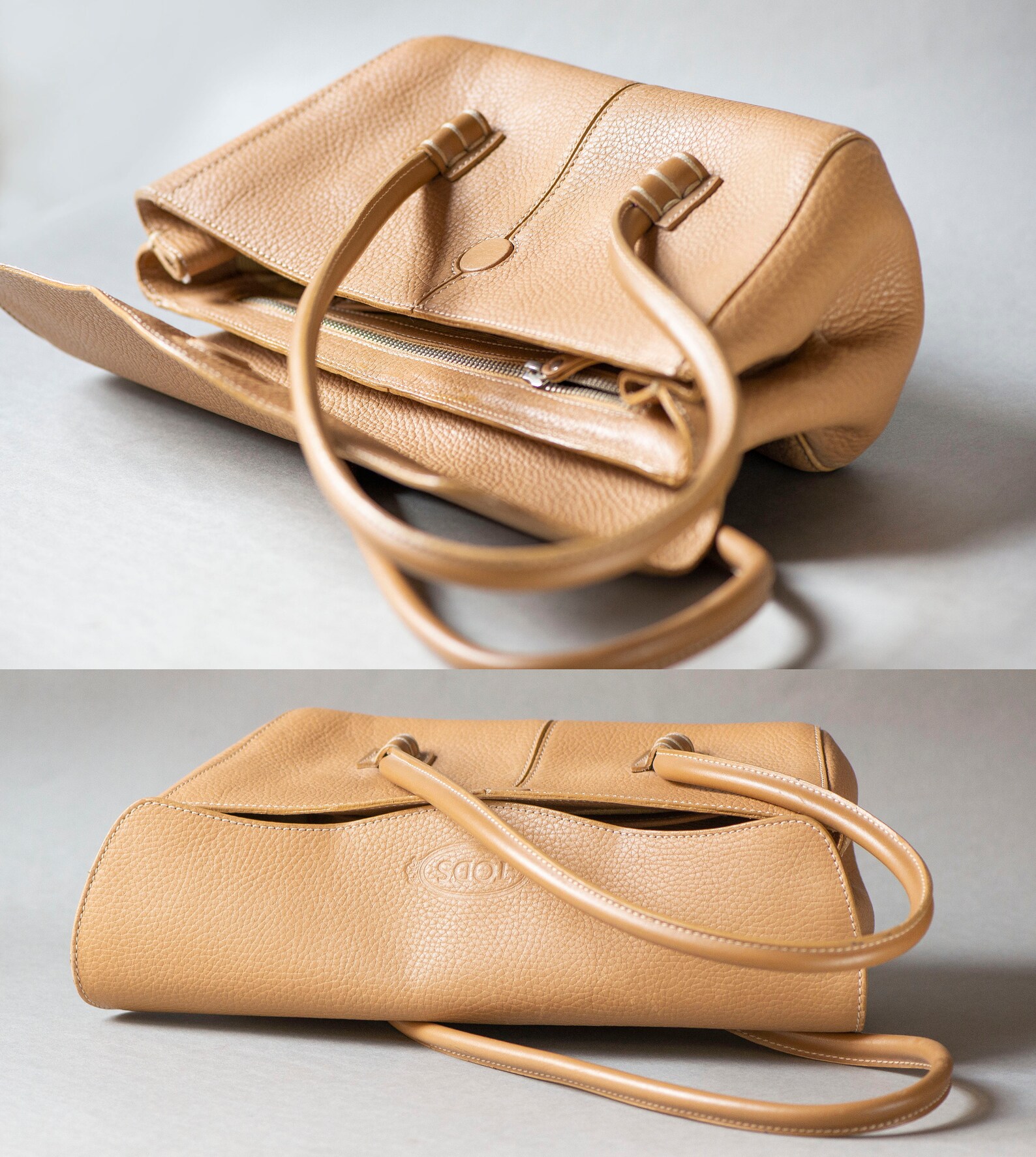 Tods Corniche Wave Pebbled Leather Handbag Sandy. Women - Etsy