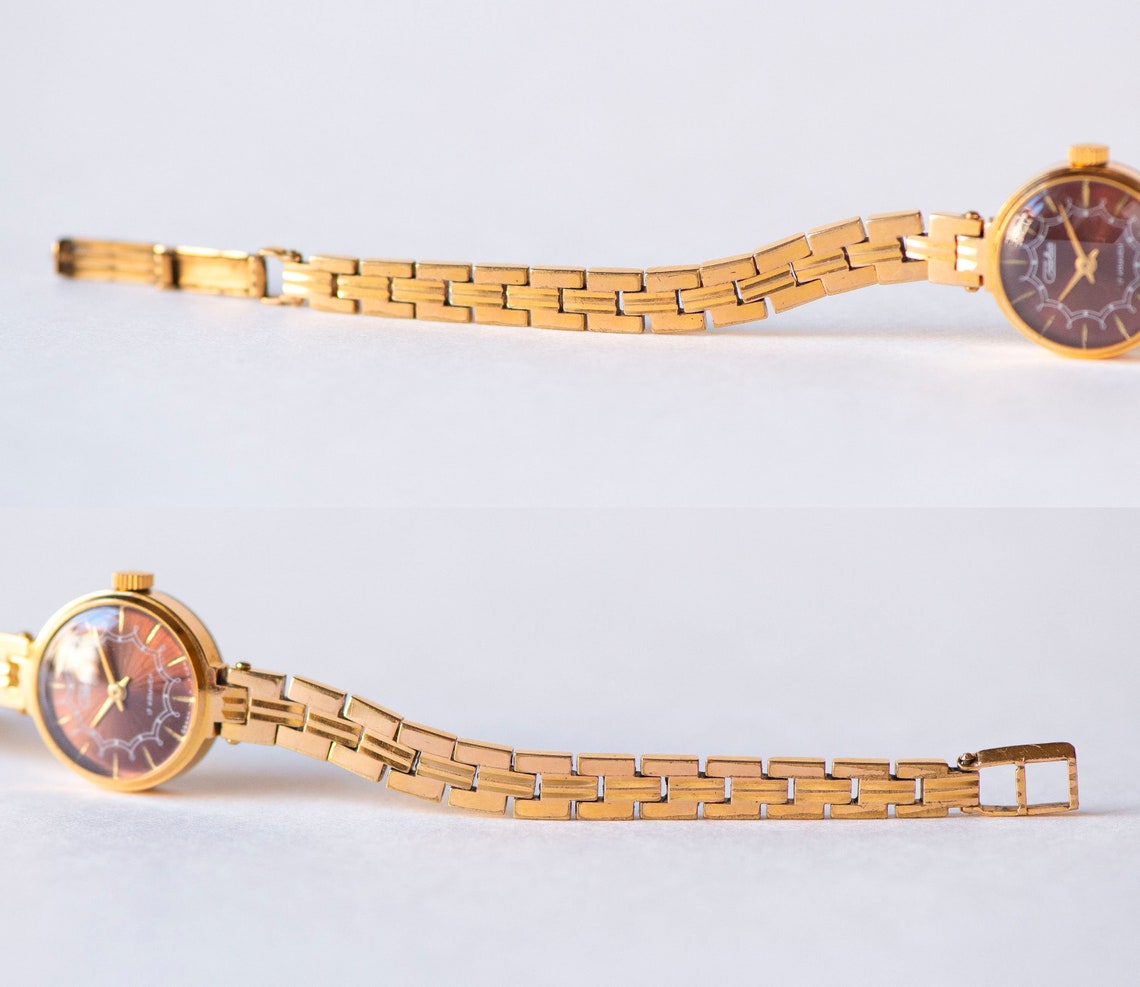 Burgundy Cocktail Watch for Women Gold Plated SLAVA. Dainty - Etsy