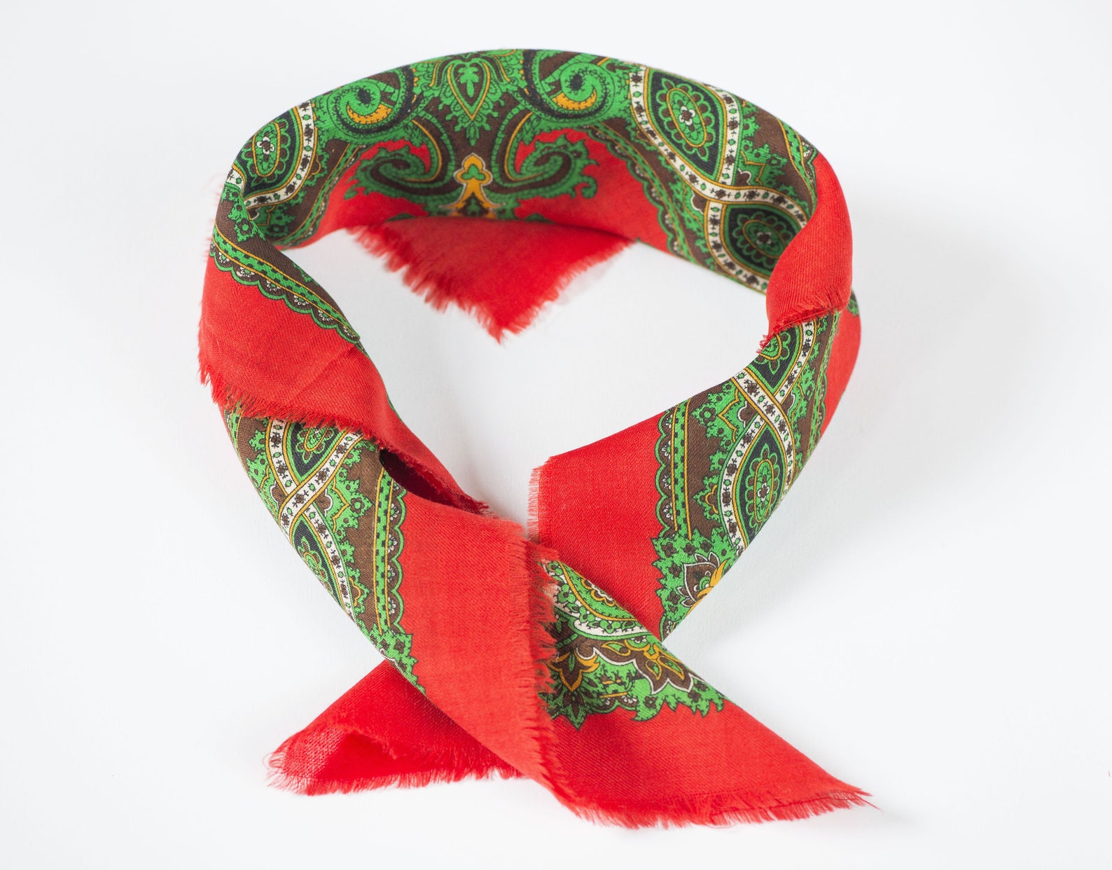 Vintage Neck Scarf Paisley Print Green Red. Wool Acrylic Shawl | Etsy