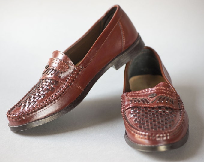 Vintage Men’s Loafers – Genuine Leather Weaven Loafers Shoes Burgundy ...