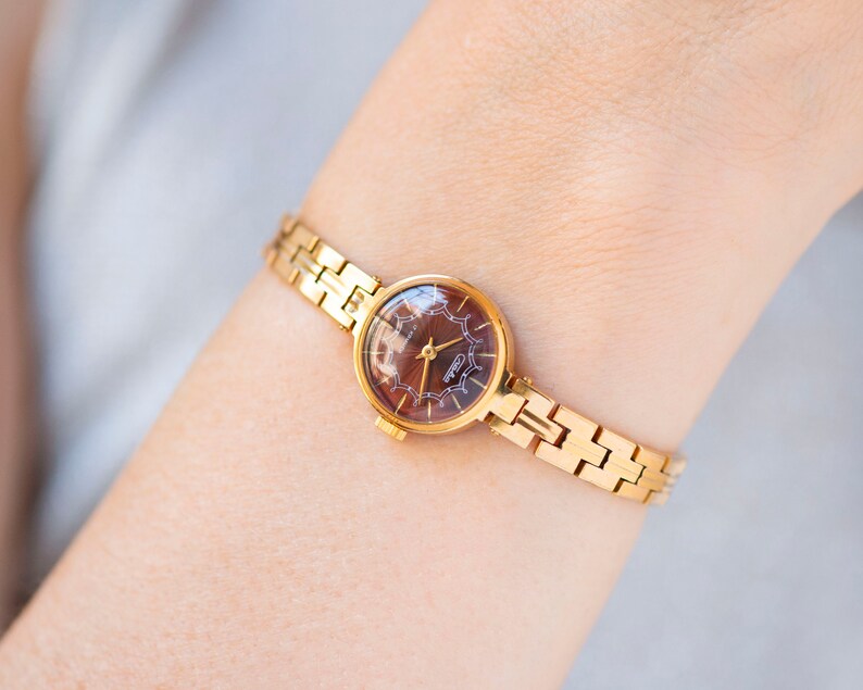 Burgundy Cocktail Watch for Women Gold Plated SLAVA. Dainty - Etsy