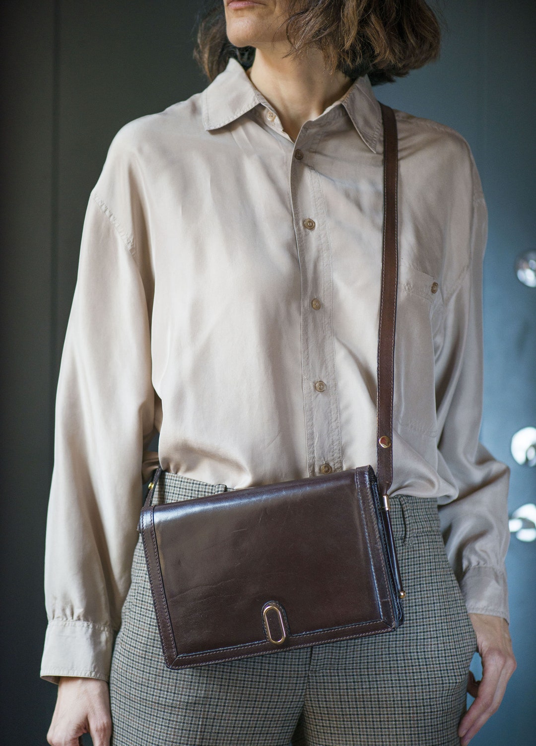 Dark Brown Rectangular Shoulder Bag for Women. Genuine Leather Clutch ...