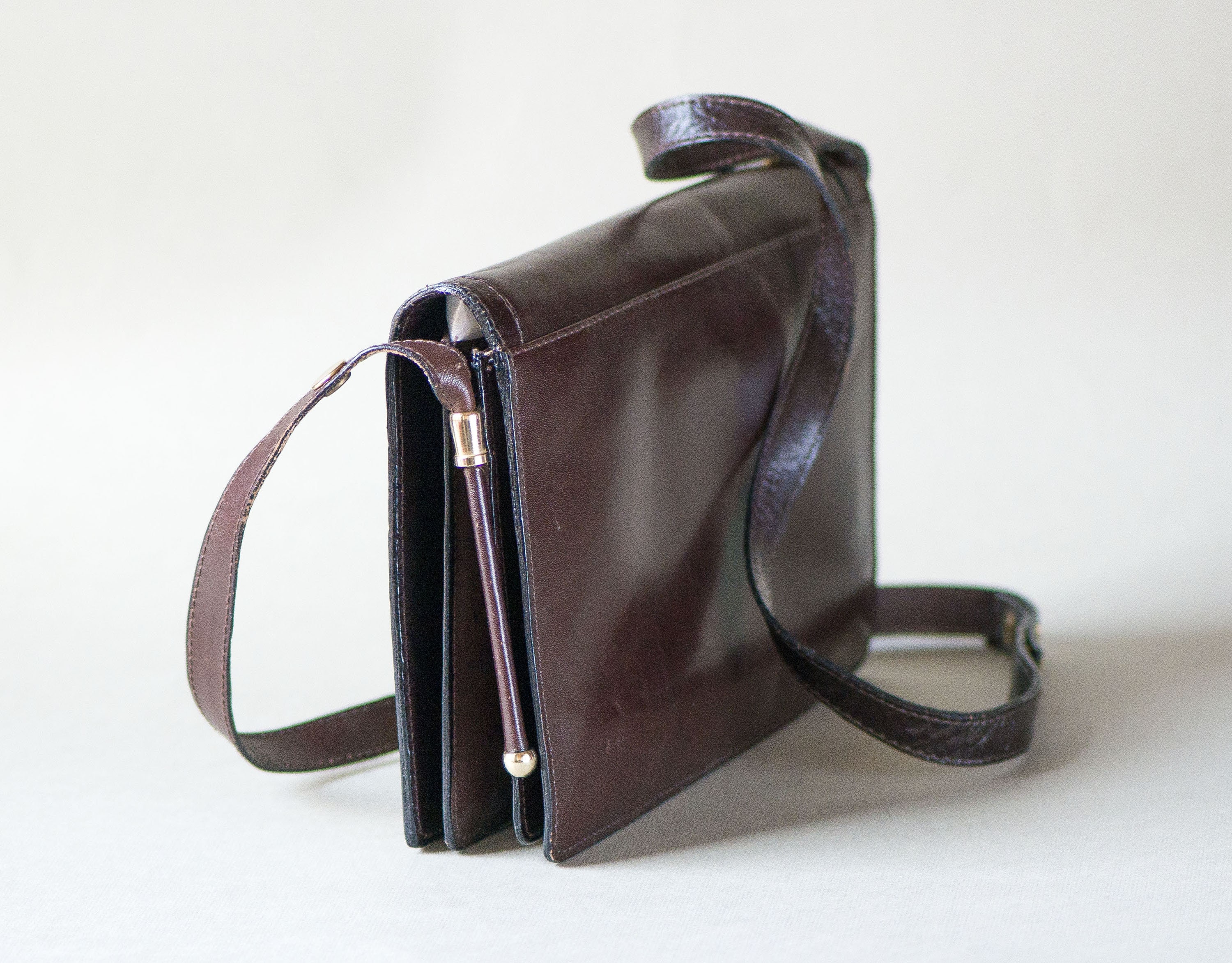 Dark Brown Rectangular Shoulder Bag for Women. Genuine Leather - Etsy