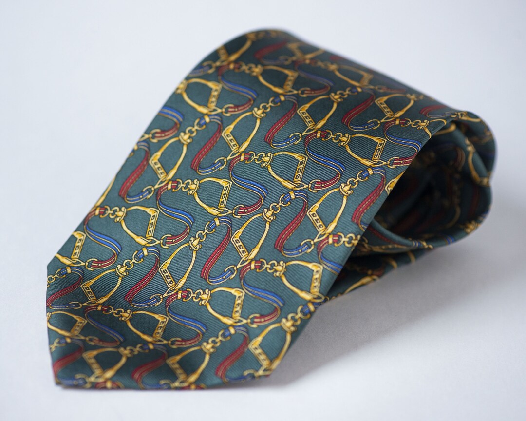 Equestrian Pattern Men’s Necktie FENDI. Pure Silk Gentleman Tie Forest ...