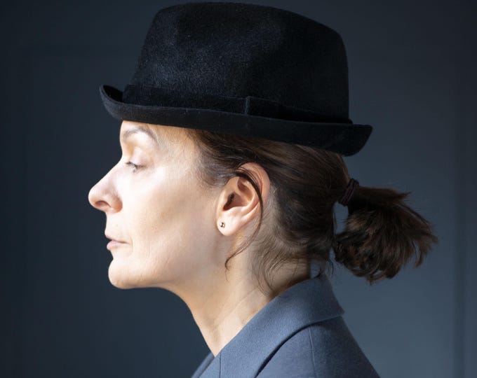 Black Stingy Brim Fedora Hat Gift. Vintage Classic Narrow Brim Hat Wool ...