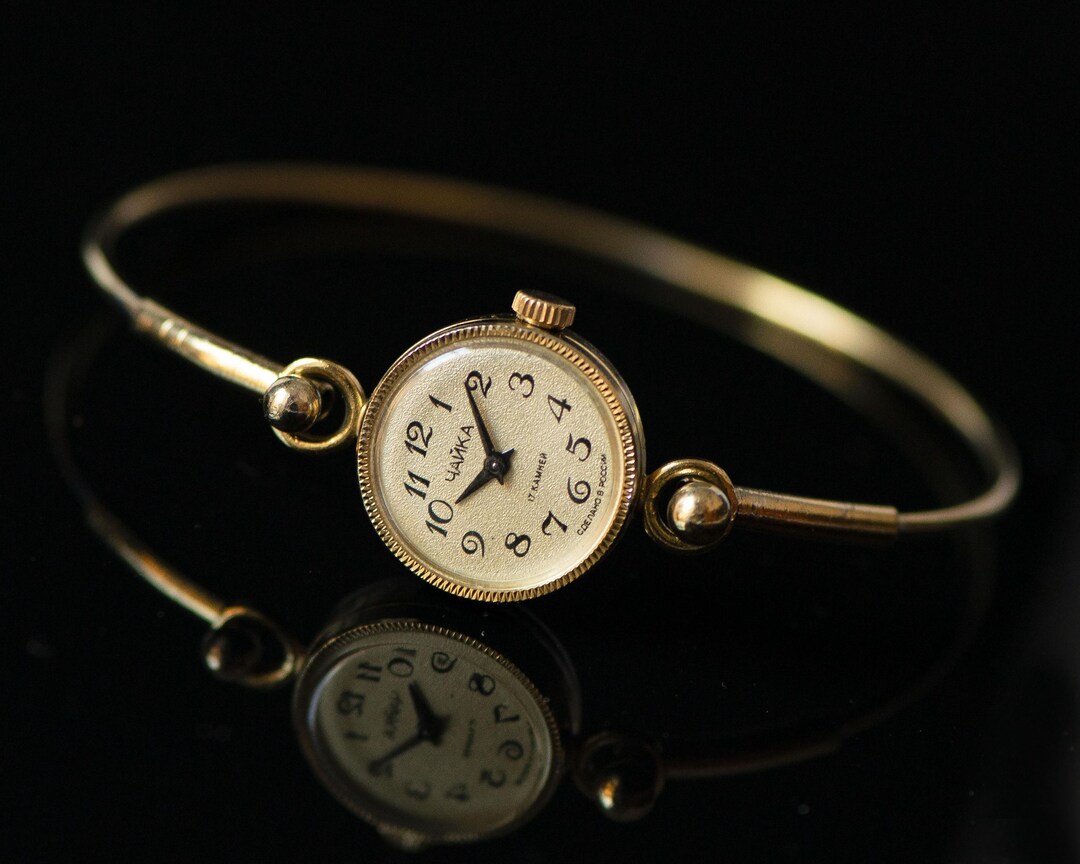 Cocktail Watch Tiny Ring Bracelet CHAIKA Vintage. Rare Lady Watch Gold ...