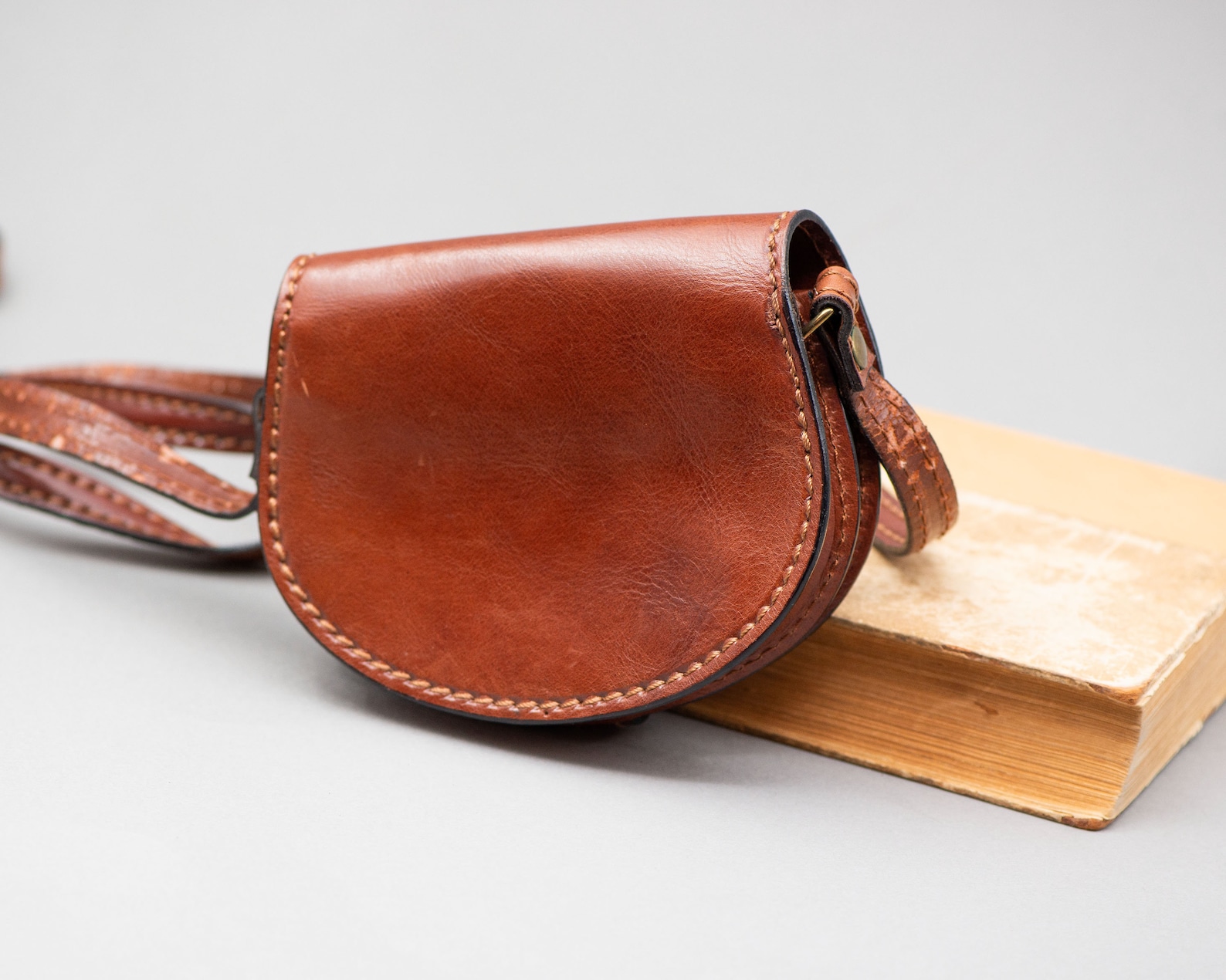 Sturdy Leather Small Saddle Bag Brown. Vintage Women Crossbody - Etsy