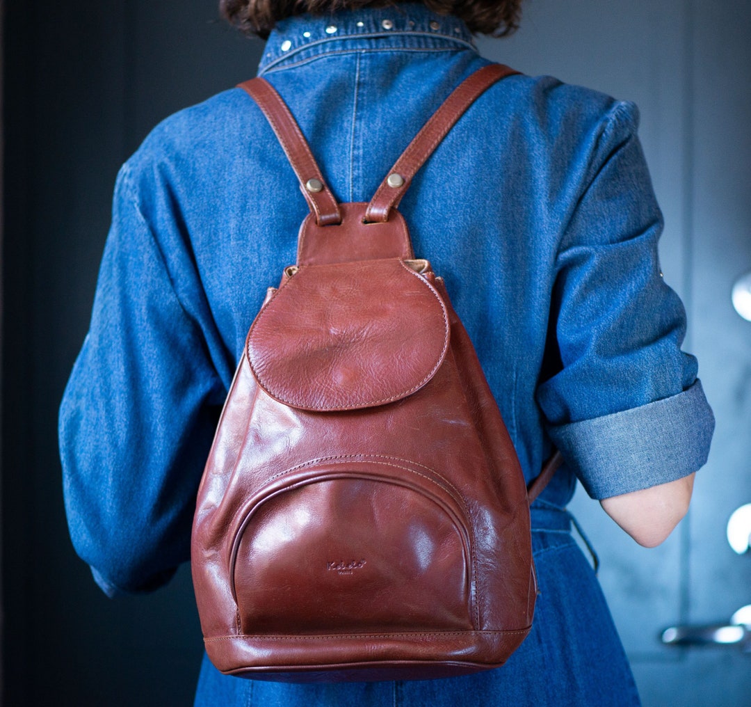 Tan Brown Backpack Women Genuine Leather. Vintage Sturdy Leather ...