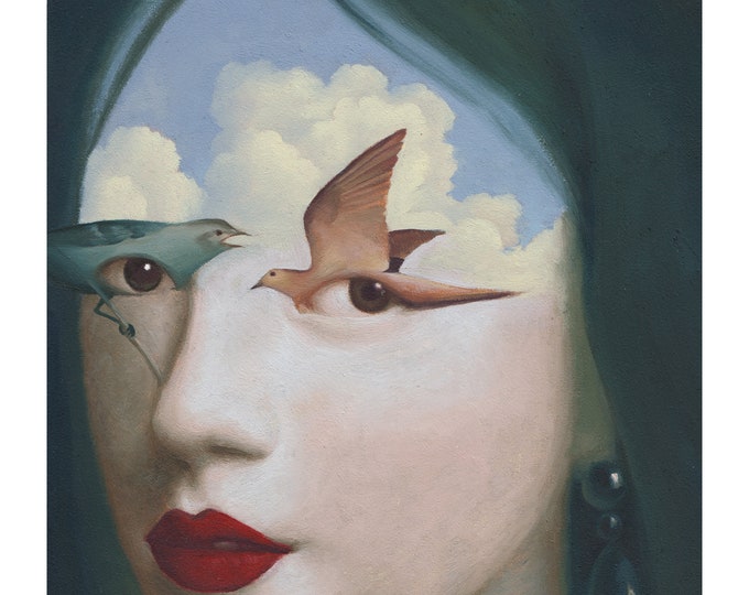 Surreal Painting Art Print Birds Portrait - Etsy