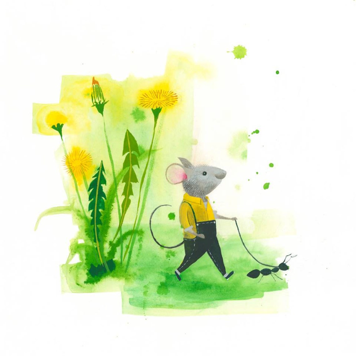 Cute Animal Print. Mouse on a Walk. Playful Illustration. Kids Print ...