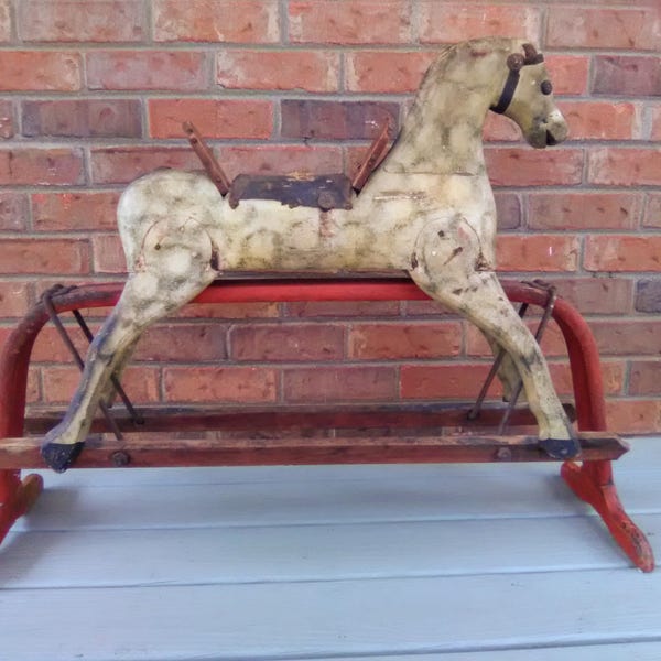 Antique Wooden Rocking Horse - Etsy