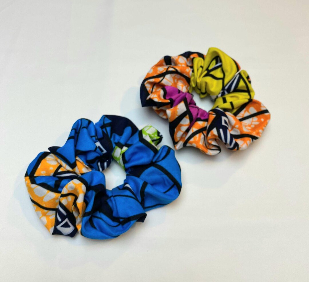 VIBRANT AFRICAN PRINT Scrunchies, African Scrunchie, Vibrant Blue and ...