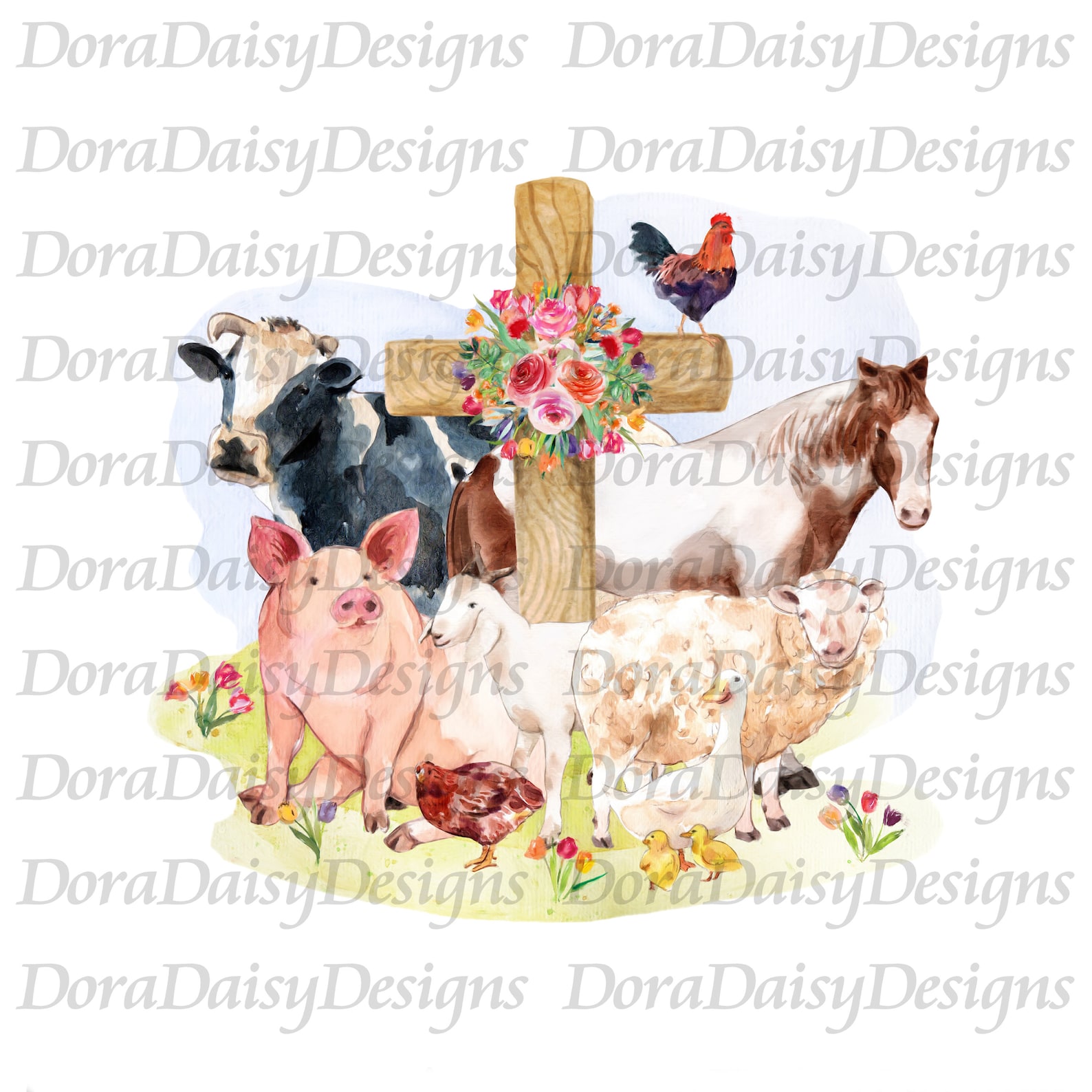 Farm Animals With Christian Cross Watercolor Pet Loss | Etsy