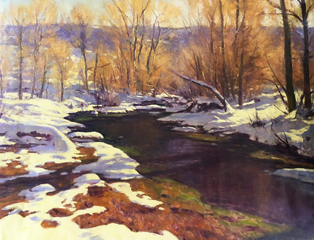 Commision - Utah Winter River, 48" X 36" Karl Thomas Plein Air Painting ...