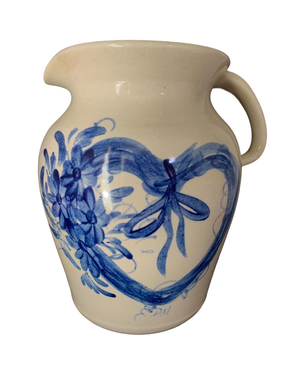 Vintage Farmhouse Stoneware Pitcher W/blue Painted Heart Handpainted ...