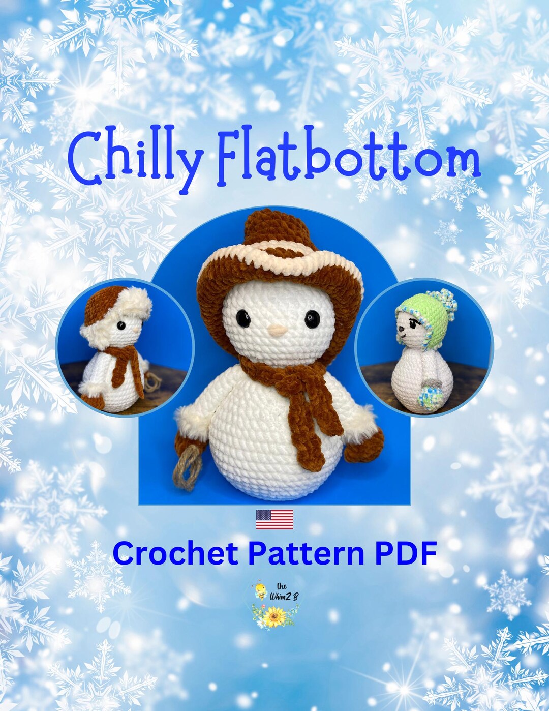 Snowman Crochet Pattern PDF Chilly Flatbottom Weighted Snowman Decoration Cowboy Snowman No Sew ...