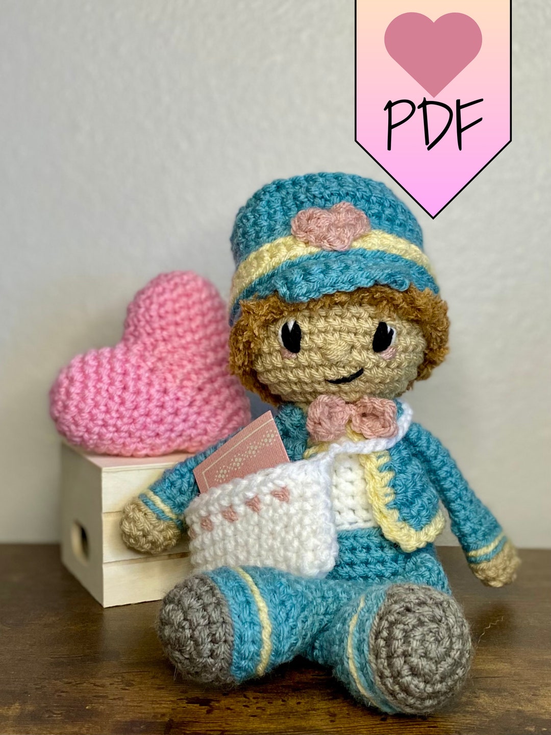 Valentine Crochet Pattern PDF for Vintage Valentine Postman Shelf ...