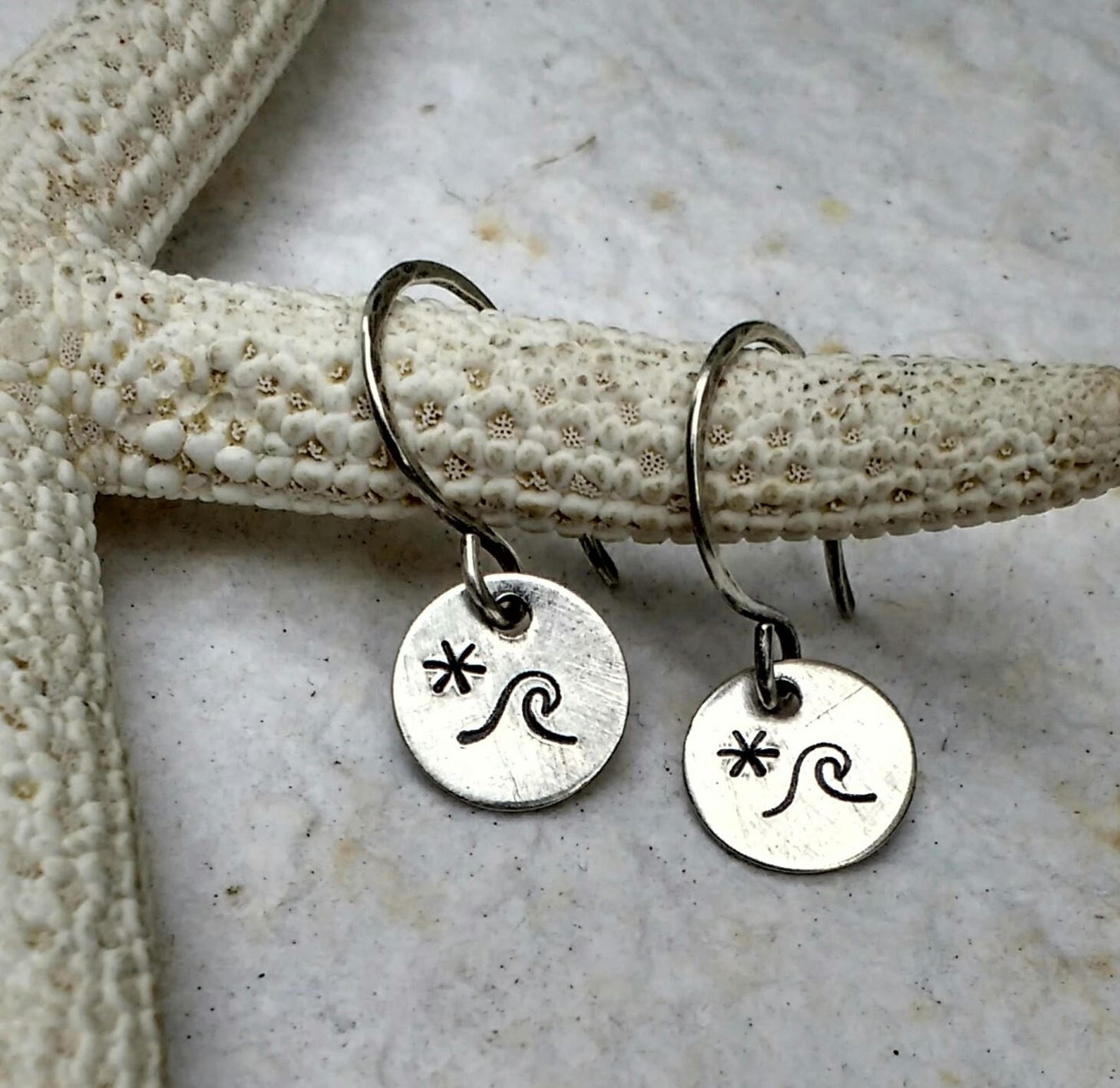 Sterling Circle Wave Earrings Wave Earrings Hand Stamped - Etsy