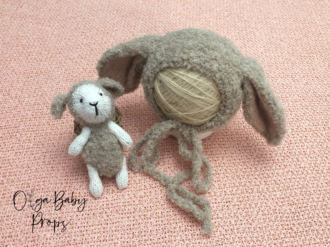 Sheep Bonnet and Plush Toy Newborn Boy Girl Props, Mini Knit Sheep Toy ...