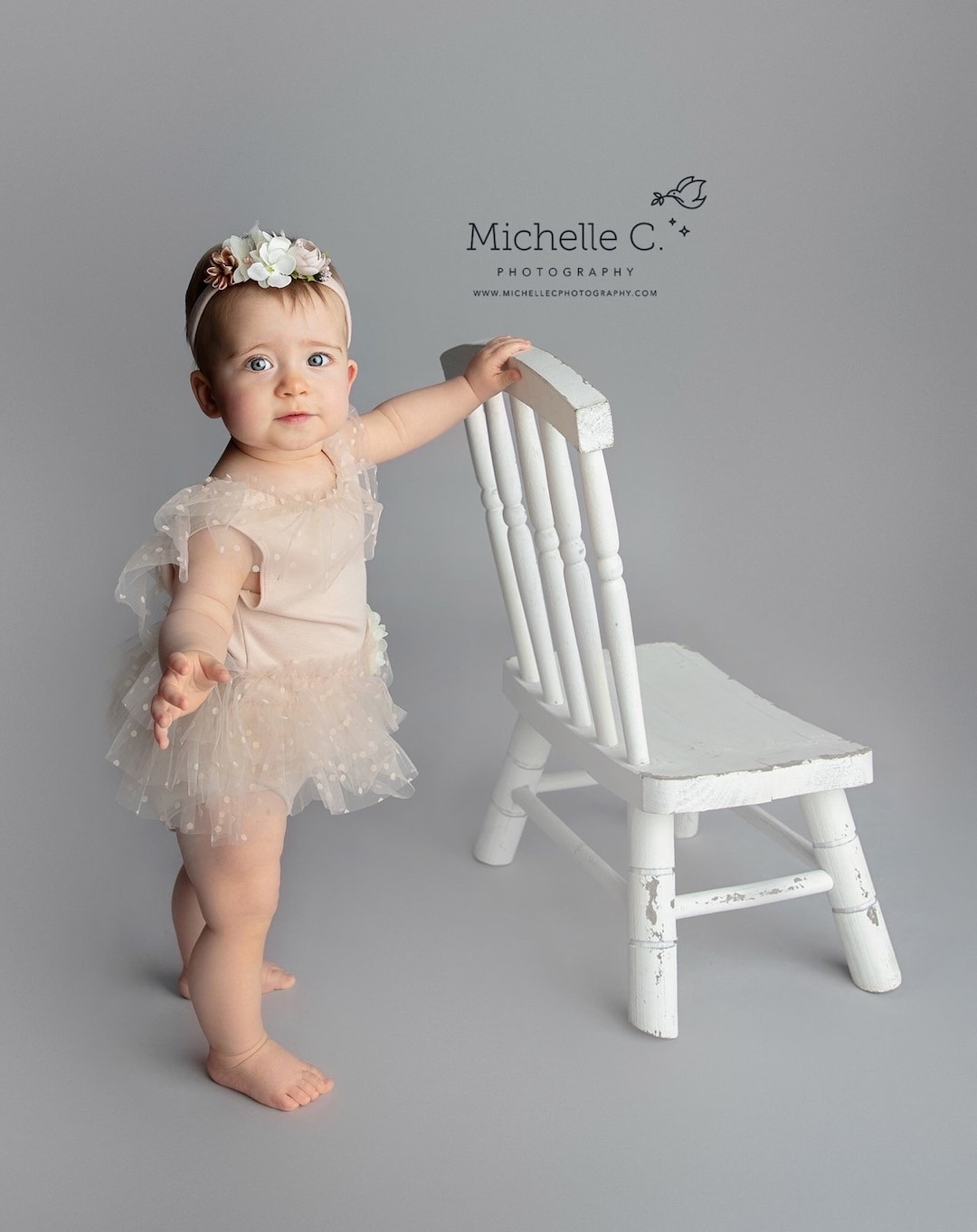 Baby Girl Photo Props Outfit Photo Romper Dress and Matching Headband 6 ...