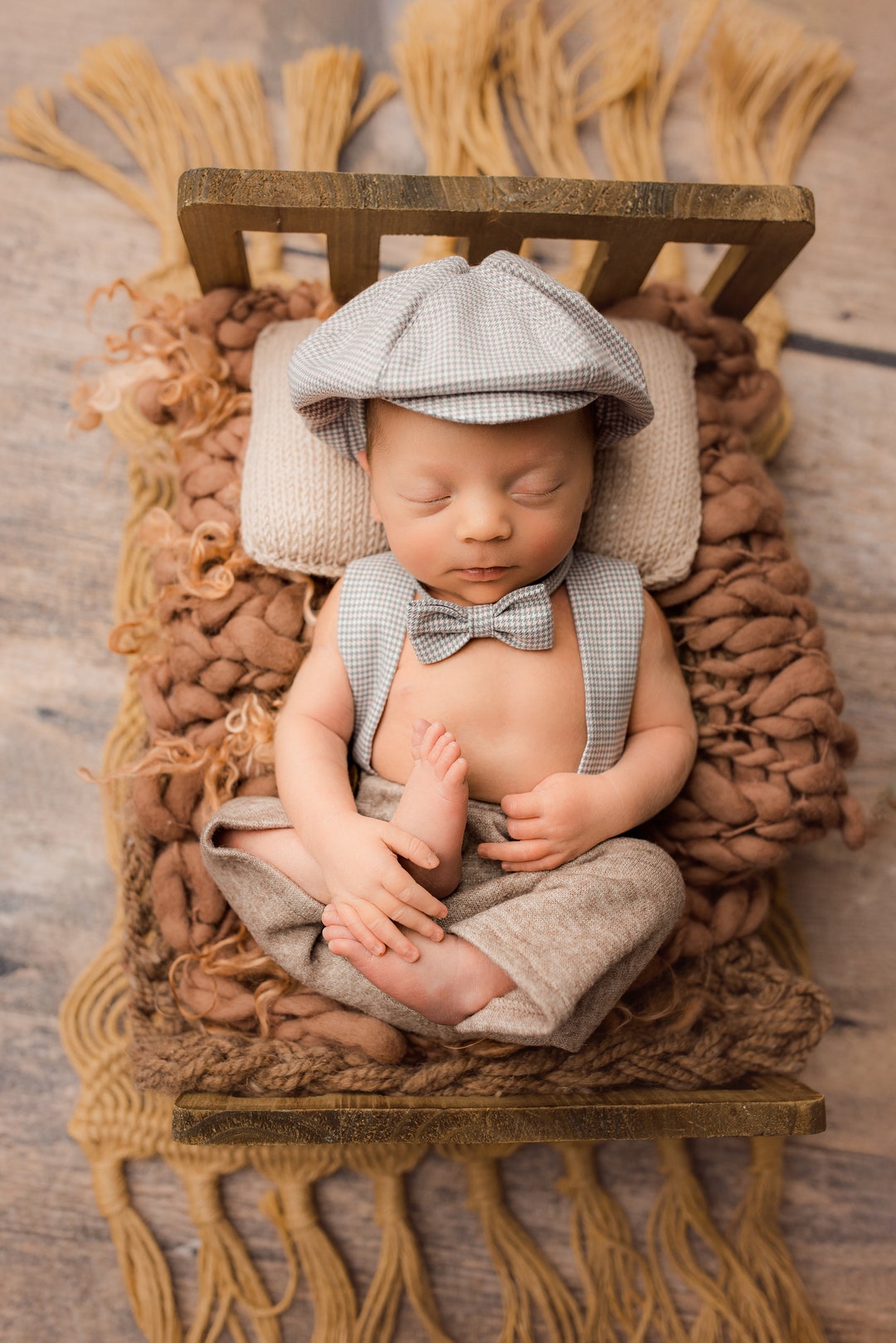 Boy Newborn Blue Pants With Suspenders and Hat Baby Boy Prop Photo ...