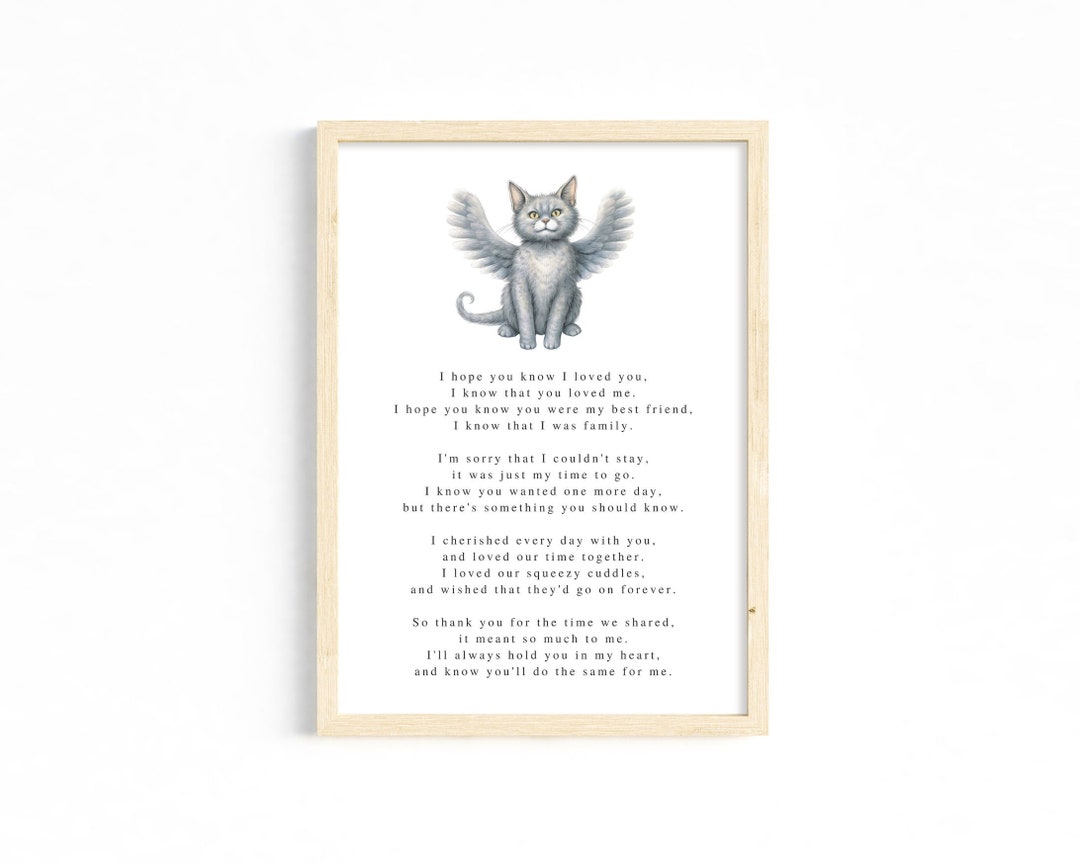 Pet Loss Wall Art Printable for Cat Owner Grey Cat Memorial Cat Poetry ...