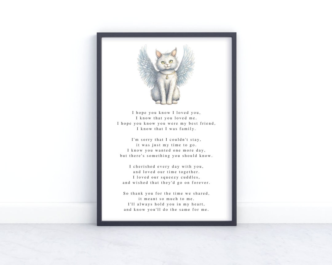 Pet Loss Gifts for Grieving Cat Owner White Cat Memorial Poem Printable ...