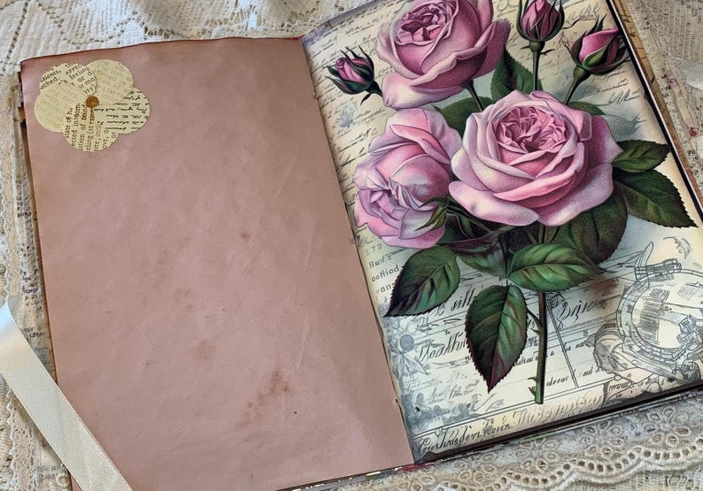Pink Rose on Yellow Junk Journal - Etsy