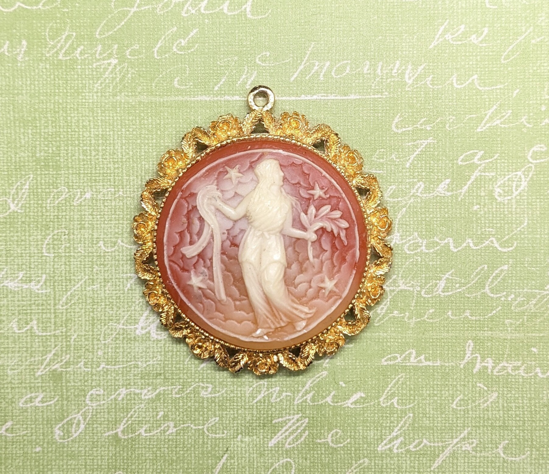 Vintage Classical Greek Goddess Large Cameo Pendant, Peach Gaia Cameo ...